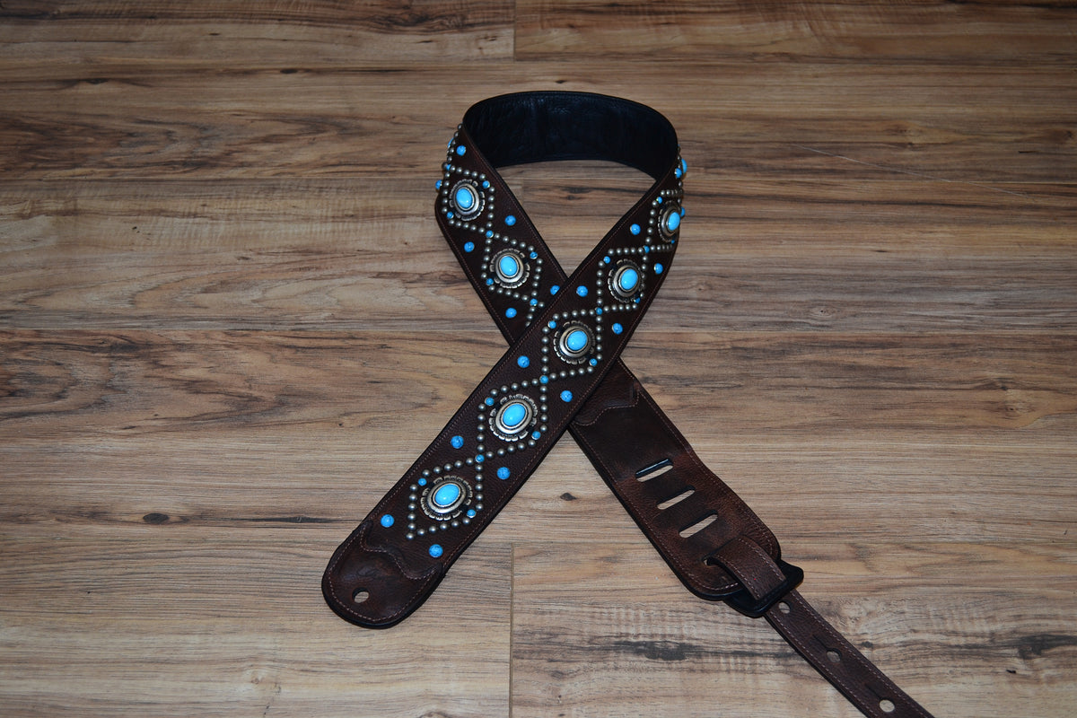 Carlino Custom Orianthi Signature Turquoise Guitar Strap brown leather ...